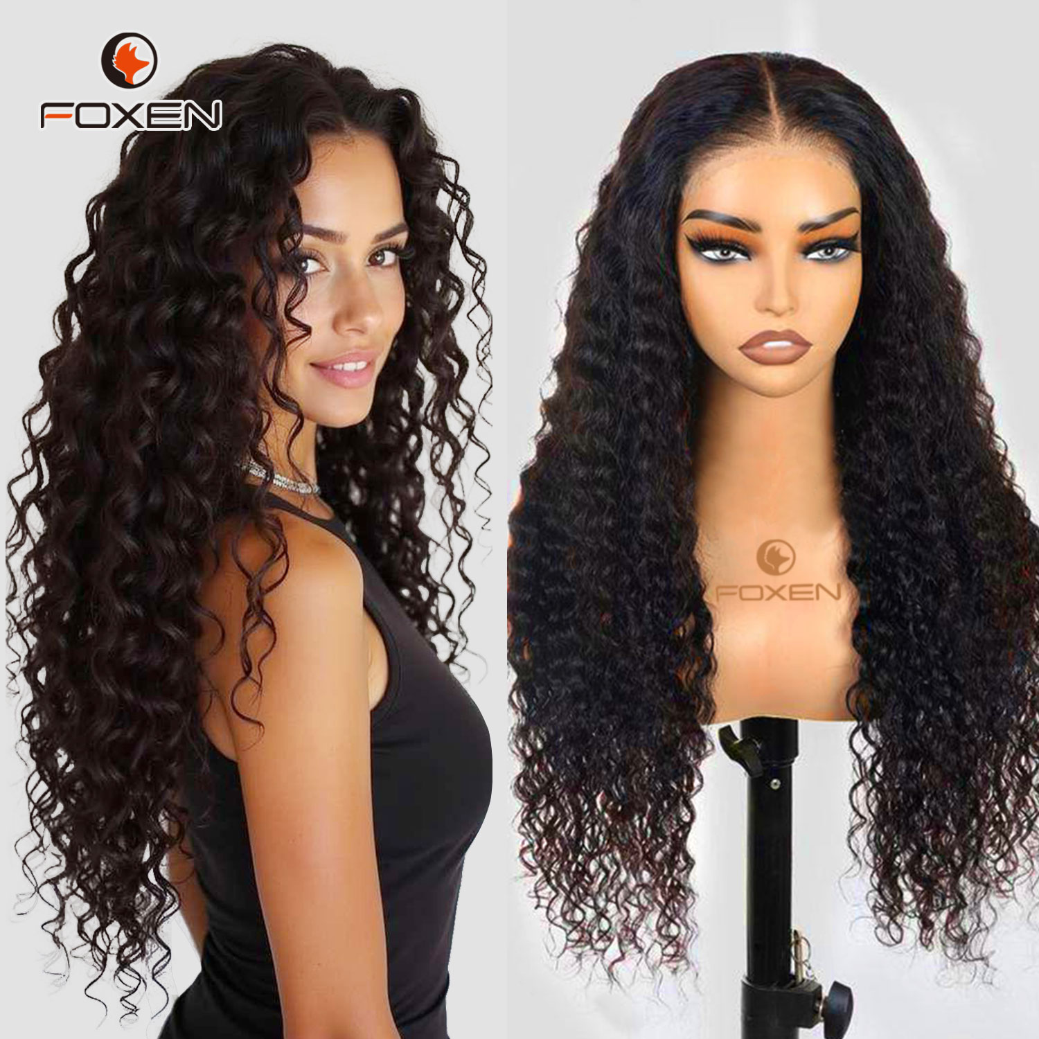 Foxen 13x4 Lace Front Wig 200 Density Human Hair Curly Wig for Women