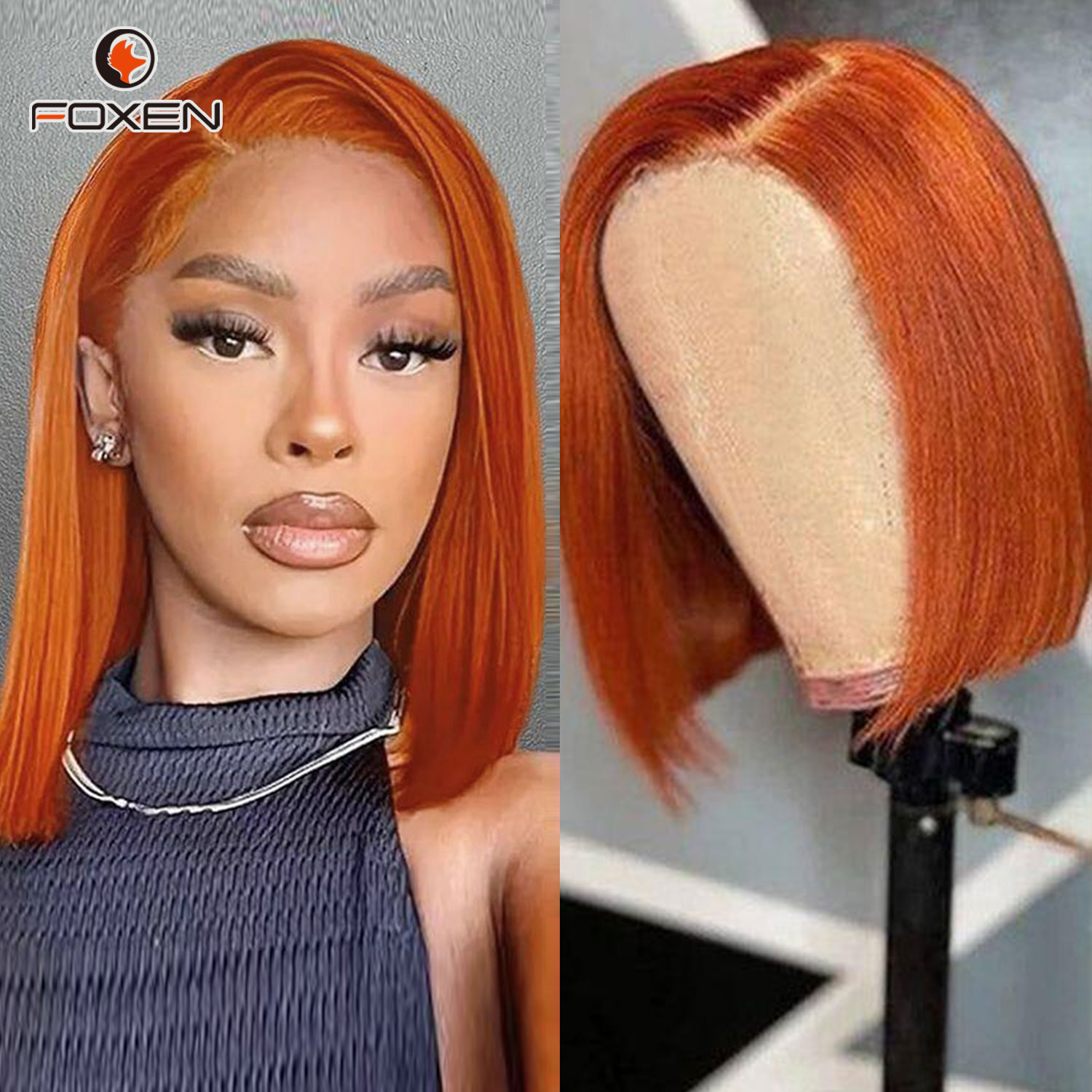 4x4 Ginger Lace Front Wigs Human Hair 350# Ginger Straight Bob Wigs