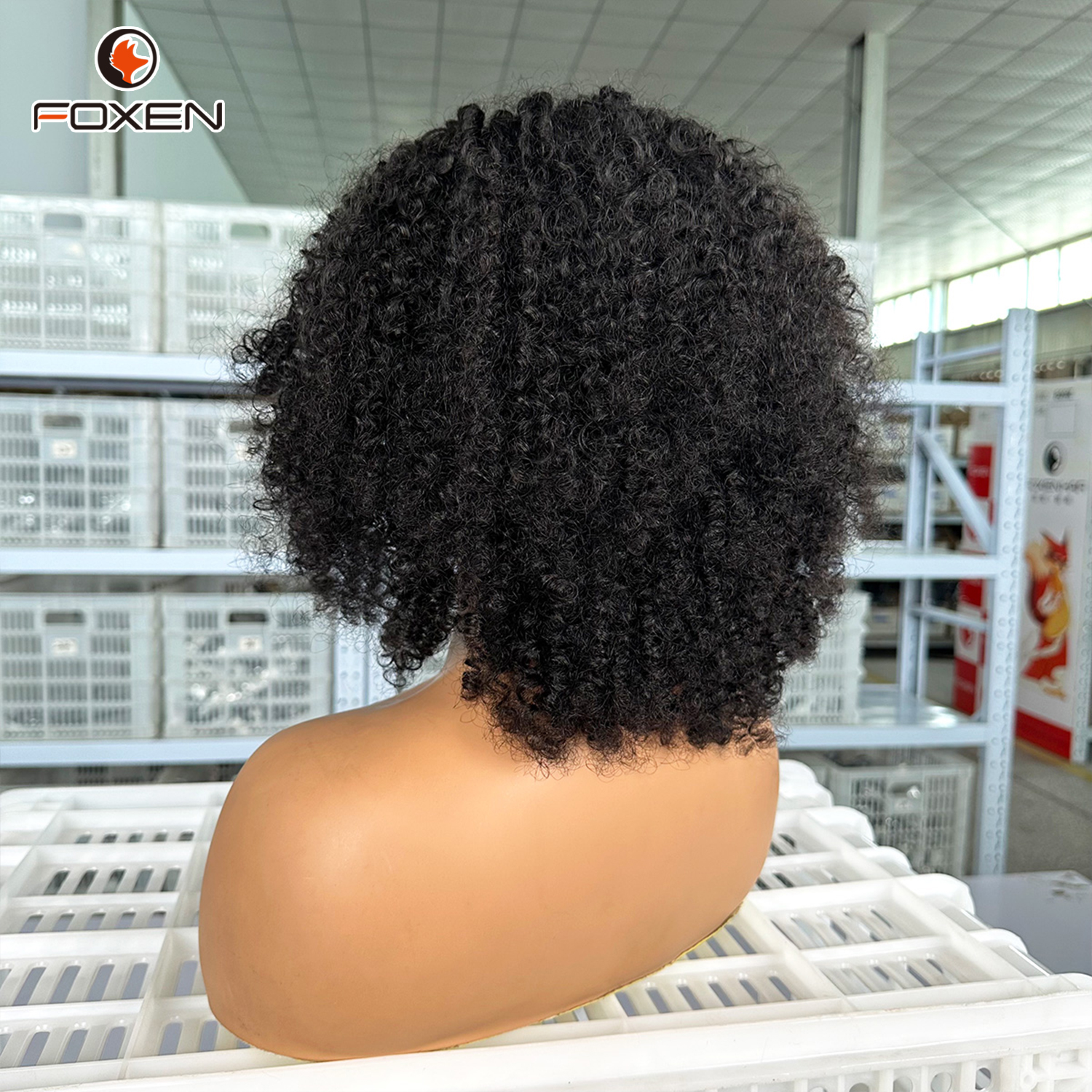 Foxen Factory Human Hair Half Wig 3/4 Mech Afro Curly Hair Breathable