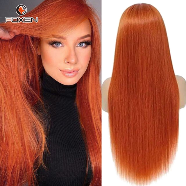 Foxen 4x4 Straight Wigs 350# Ginger Color 100% Virgin Human Hair Wigs